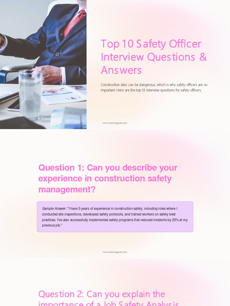 Top 10 Safety Officer Interview Questions and Answers | PDF | Safety ...