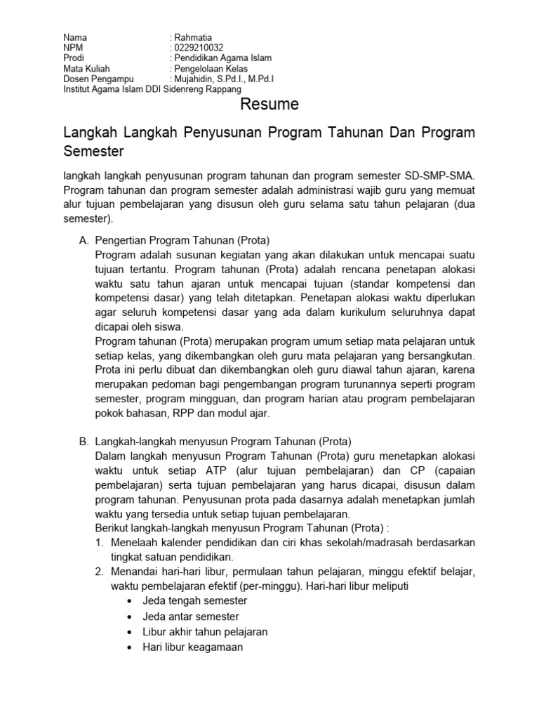 Langkah Langkah Penyusunan Program Tahunan Dan Program Semester | PDF