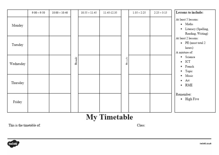 t2 e 2343c Design Your Own School Timetable Activity Sheet Editable | PDF