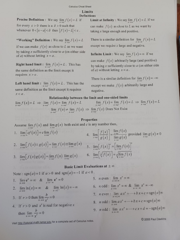 Calculus Cheat Sheet | PDF