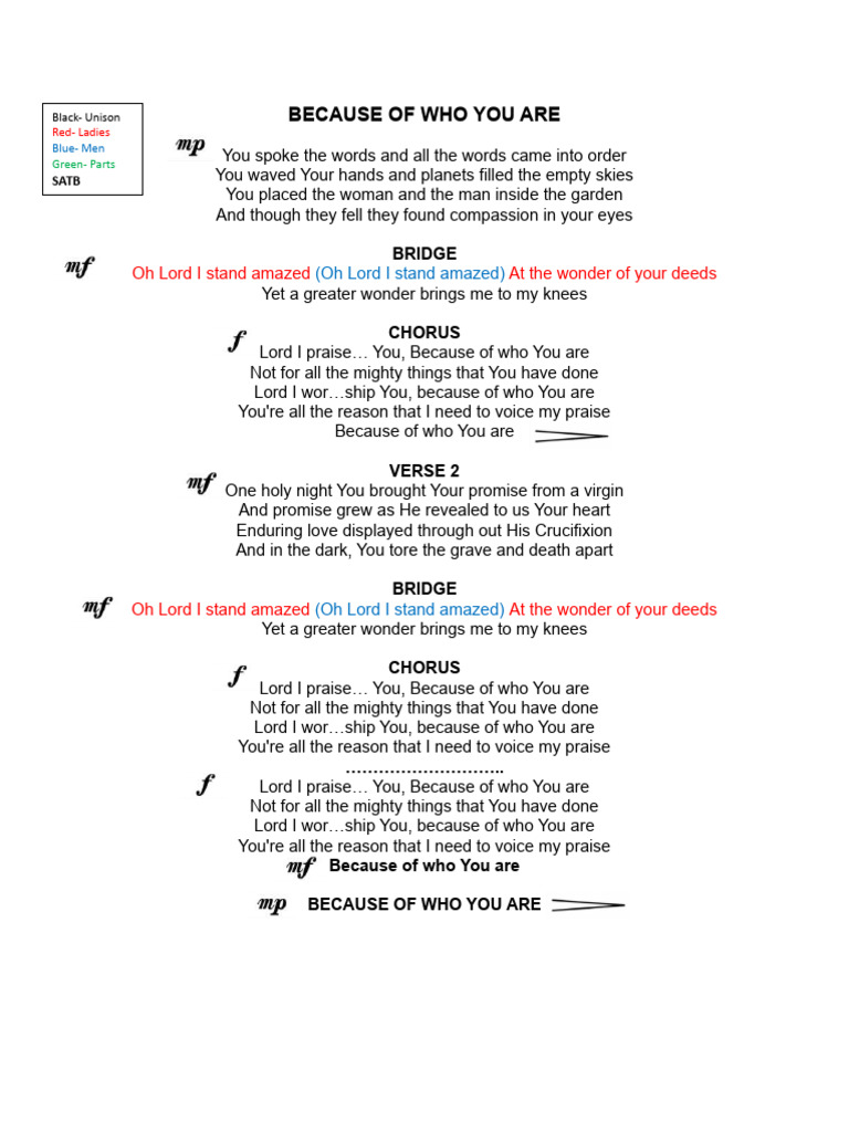 BECAUSE OF WHO YOU ARE Lyrics | PDF