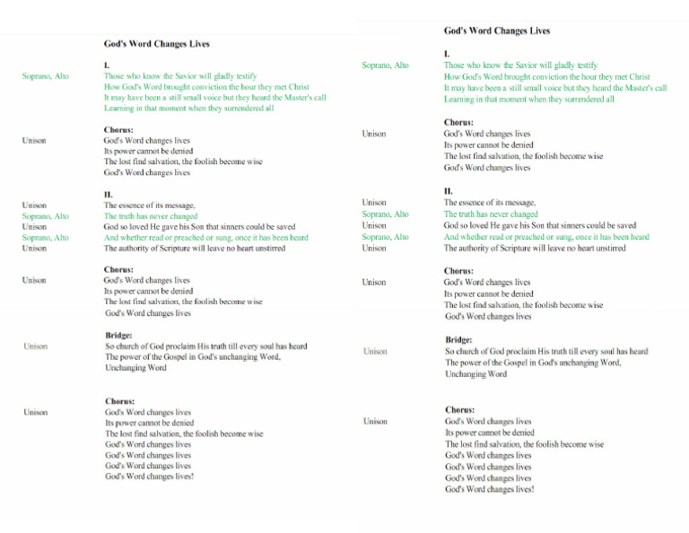 GOD'S WORD CHANGES LIVES Lyrics | PDF