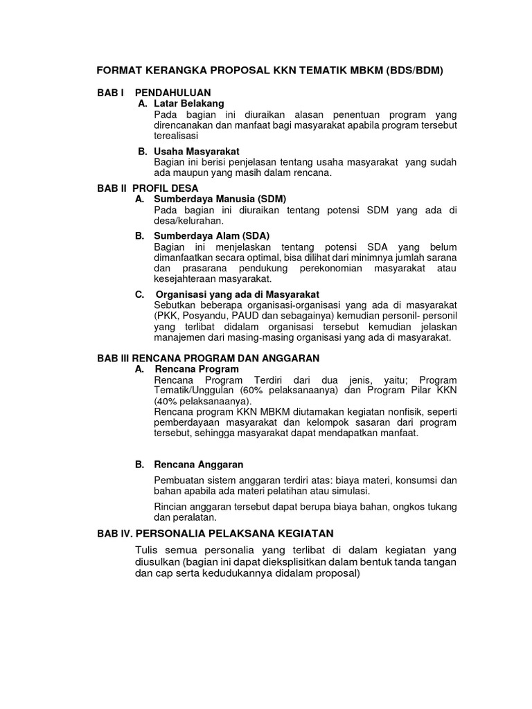 Format Kerangka Proposal KKN Tematik MBKM | PDF