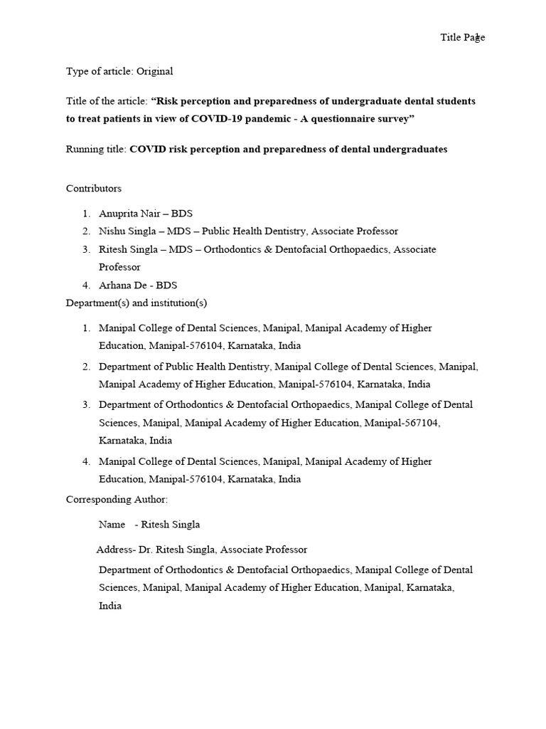 Manuscript Final - Corrected | PDF | Dentistry | Medicine
