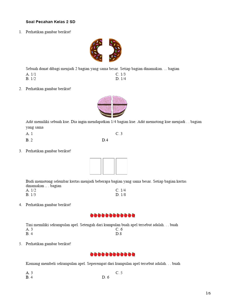 Soal Pecahan Kelas 2 SD | PDF | Metode & Bahan Ajar