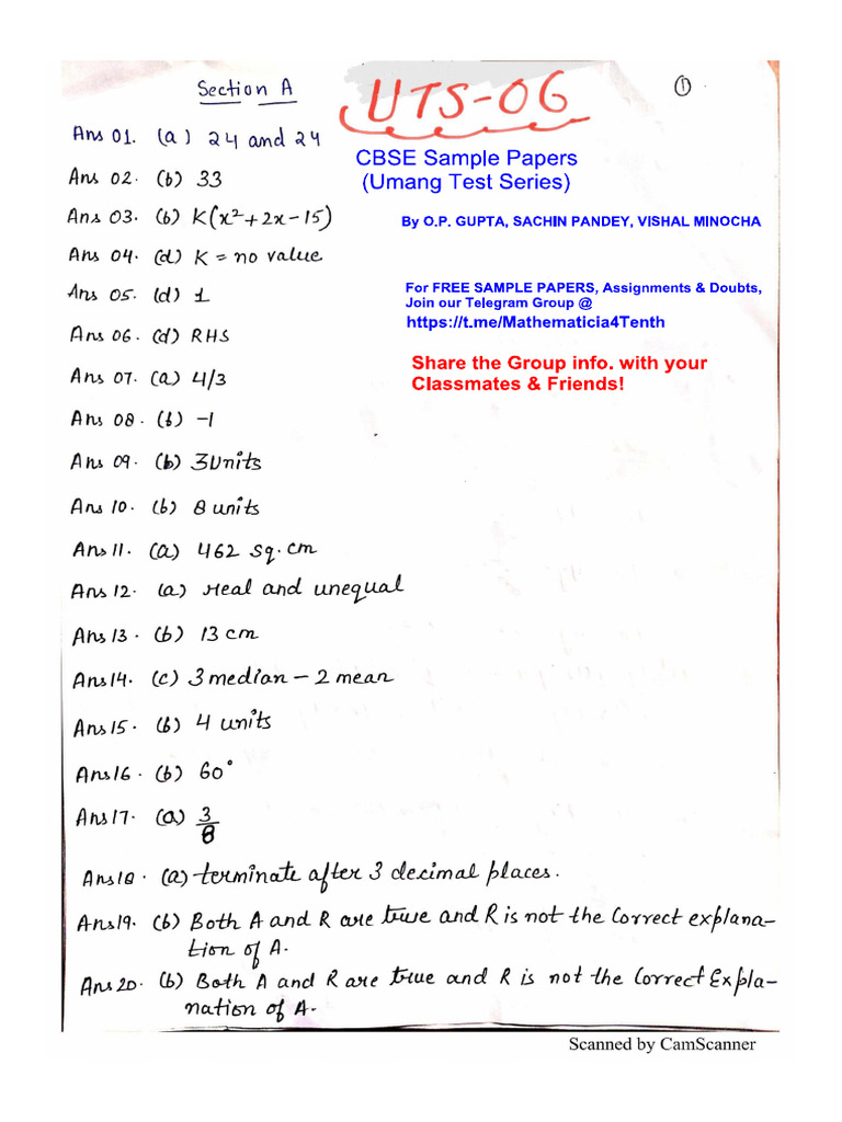UTS-06 Solutions (Class X) | PDF