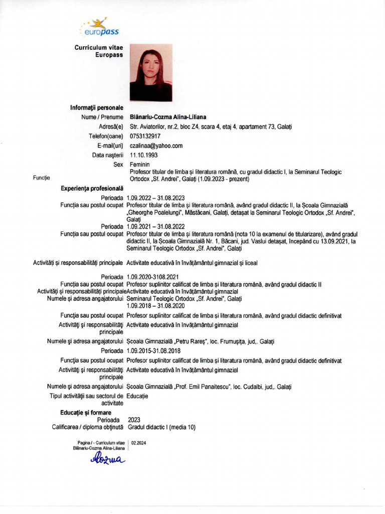 CV Blanariu Cozma Alina 2024 | PDF