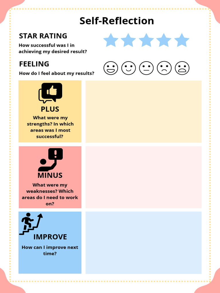 Pink Self-Reflection PMI Feedback Worksheet | PDF