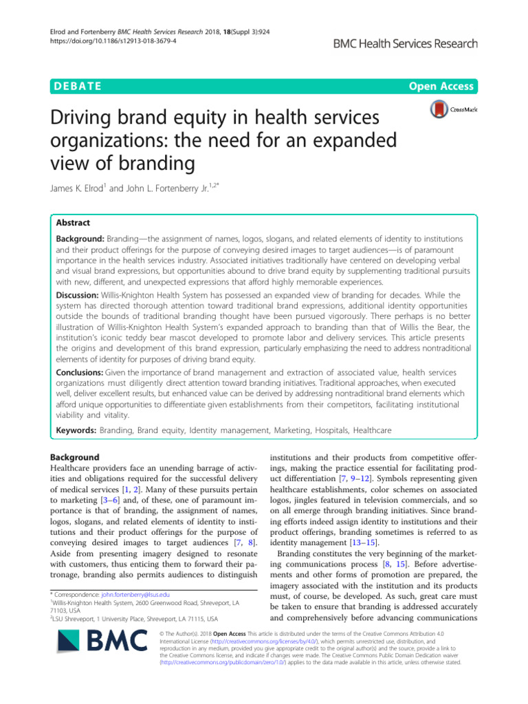 Driving Brand Equity in Health Services Organizations: The Need For An ...