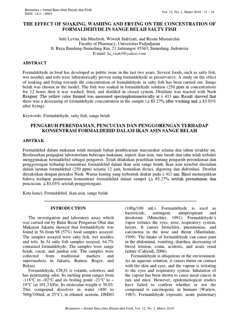 The Effect of Soaking, Washing and Frying On The Concentration of ...