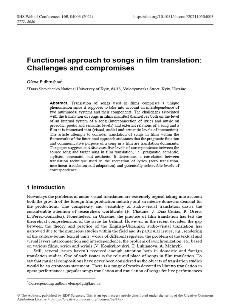 Functional Approach To Songs in Film Tra | PDF | Translations | Poetry Functional Approach To Songs in Film Tra | PDF | Translations | Poetry