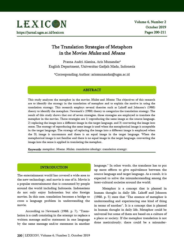 1.the Translation Strategies of Metaphors | PDF | Metaphor | Mind