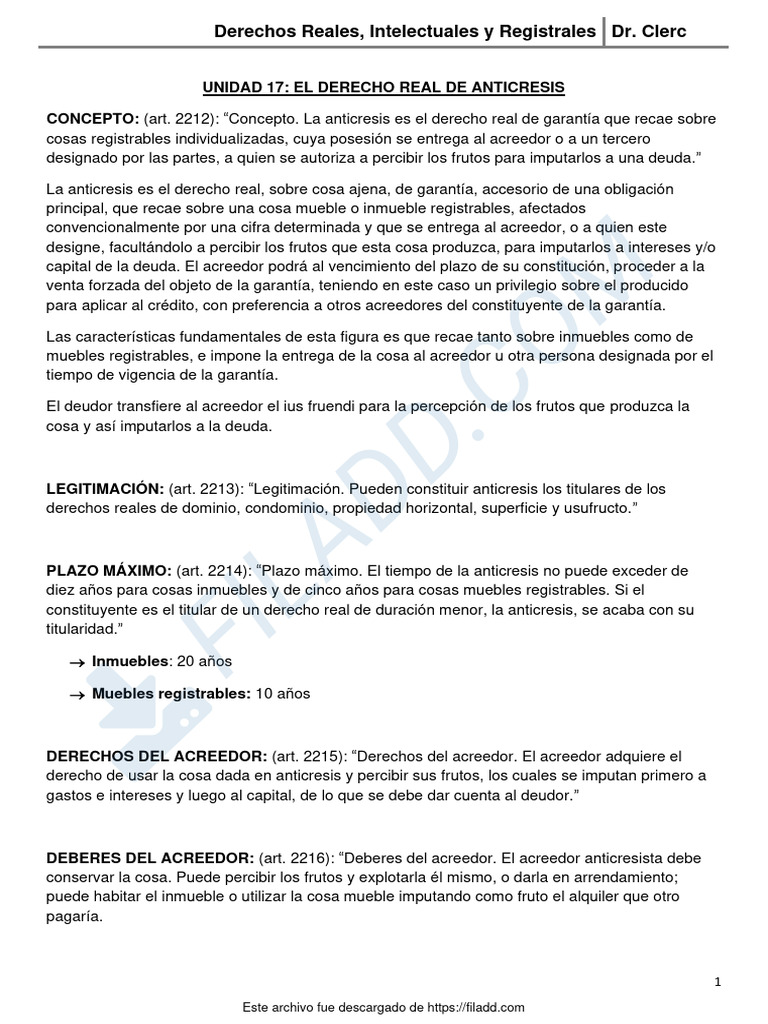 Unidad 17 Anticresis | PDF | Propiedad | Derecho privado