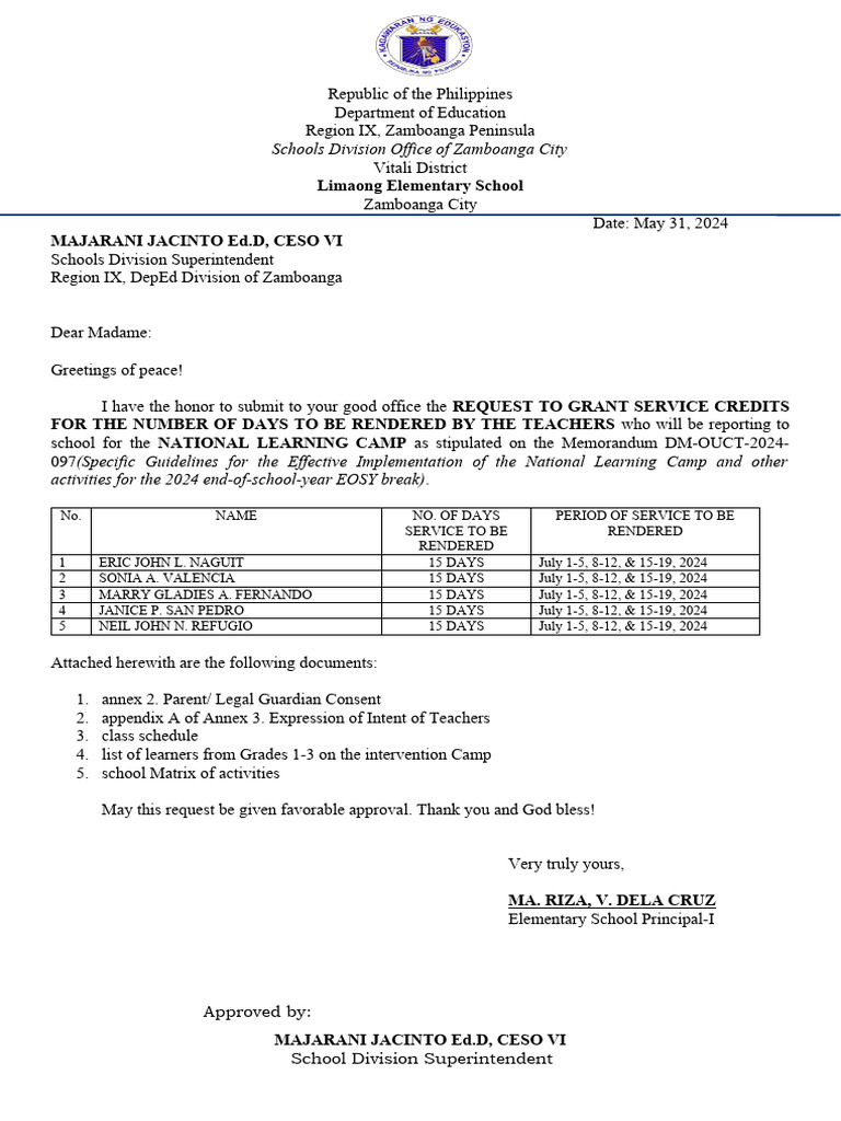 NLC Letter To Grant Service Credit | PDF