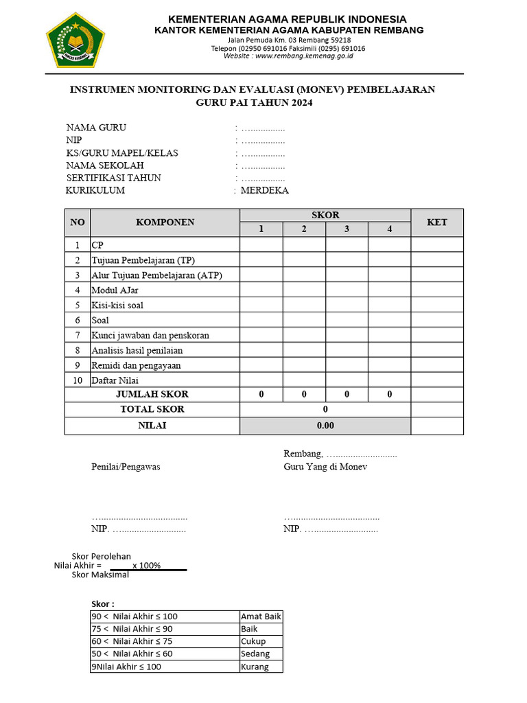Instrumen Monev TPG | PDF