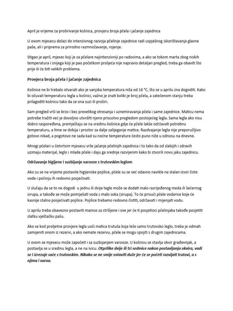 April Je Vrijeme Za Proširivanje Košnica | PDF