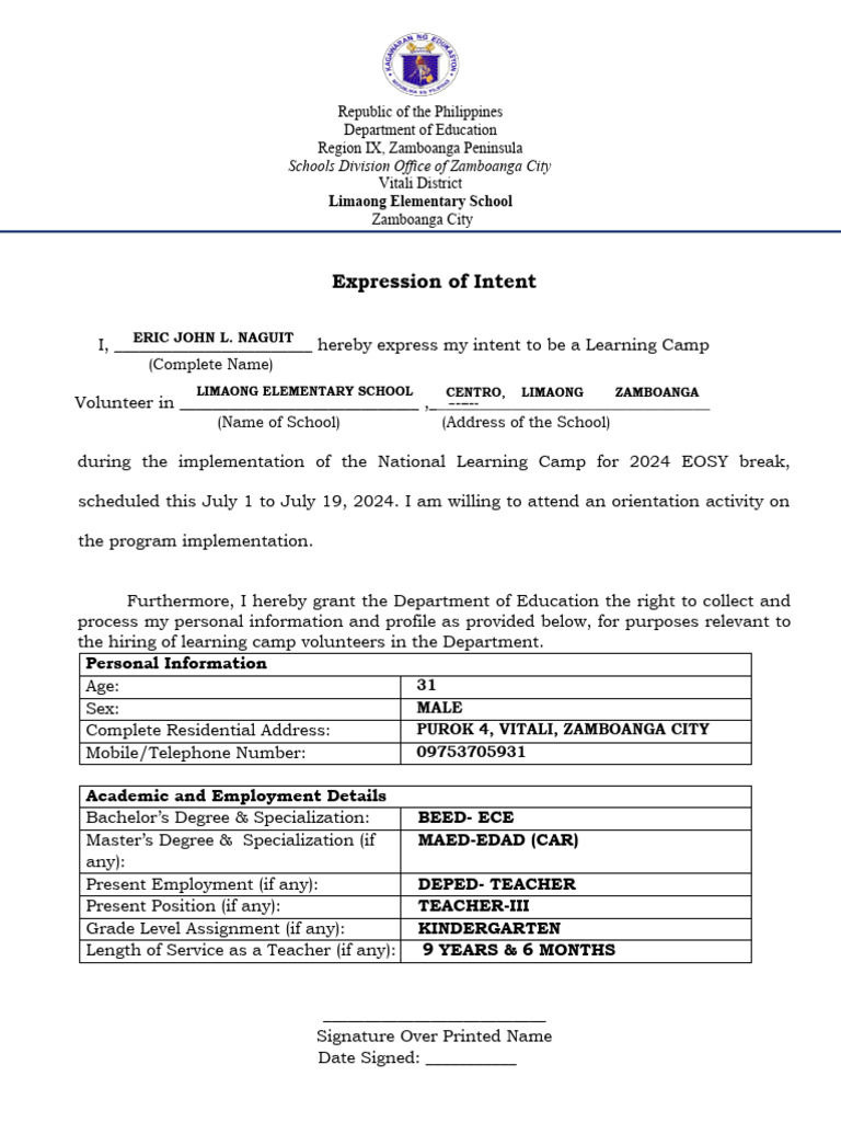 Expression of Intent | PDF