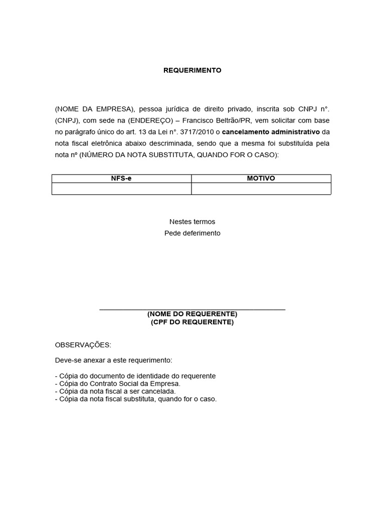 Modelo De Requerimento Vrogue/modelo De Requerimento De Cancelamento