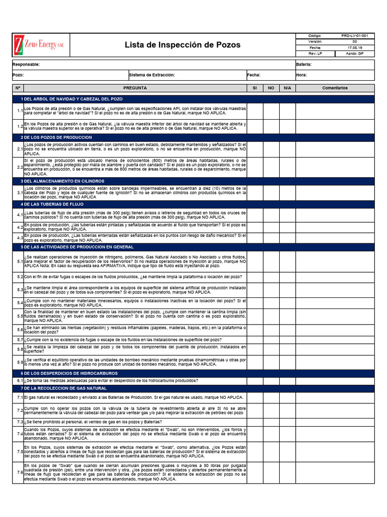 Inspección de Pozos: Lista de Verificación | PDF | Tubería (transporte ...