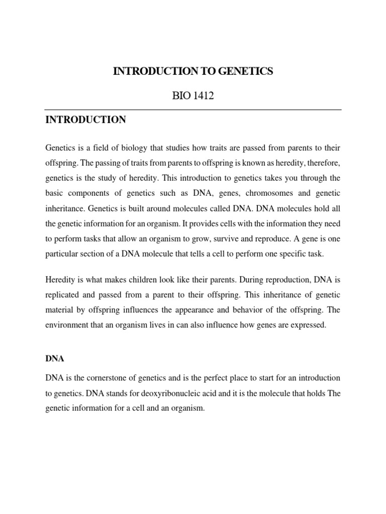 Introduction To Genetics | PDF | Gene | Genetics