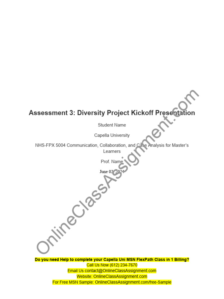 NHS FPX 5004 Assessment 3 Diversity Project Kickoff Presentation | PDF ...
