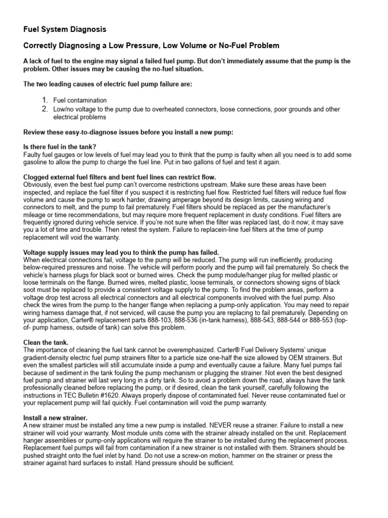 Carter Fuel System Diagnosis | PDF | Pump | Electrical Connector