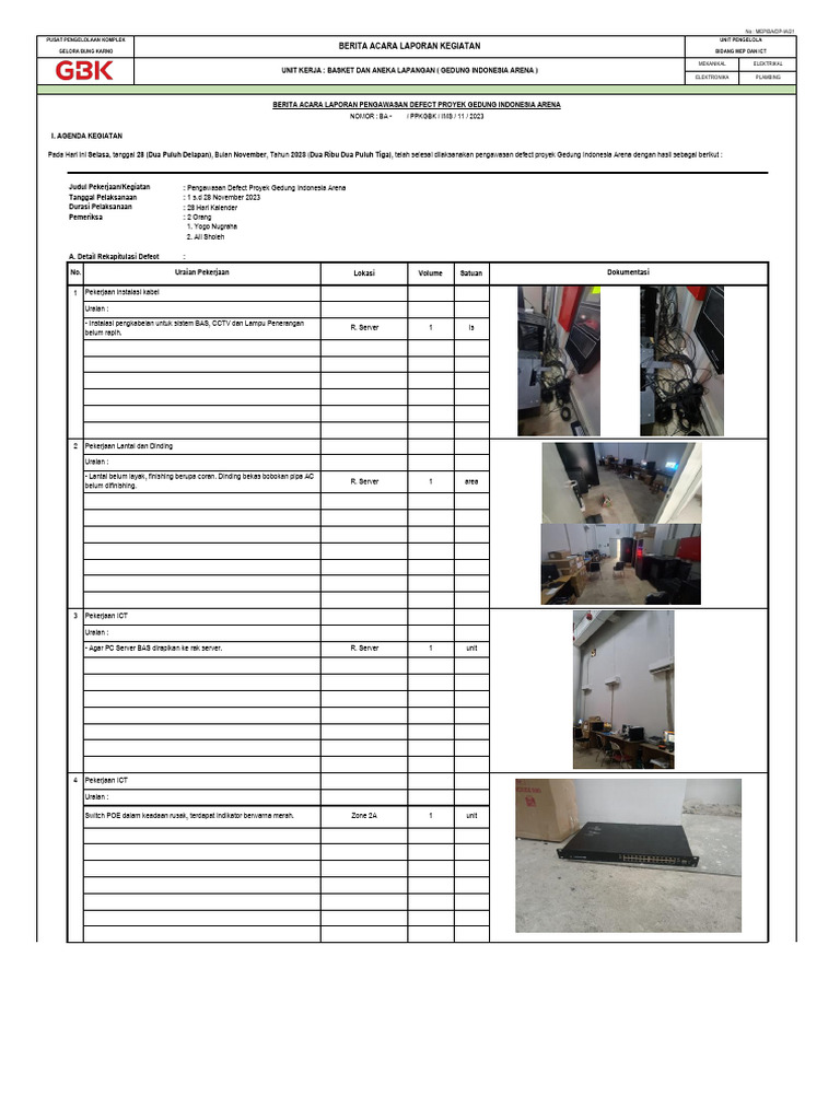 Format Laporan Defect Proyek Mingguan Bulan Nov 23 | PDF