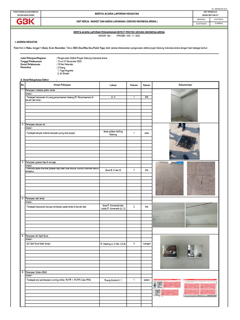 Format Laporan Defect Proyek Mingguan 13-31 Okt 2023 | PDF