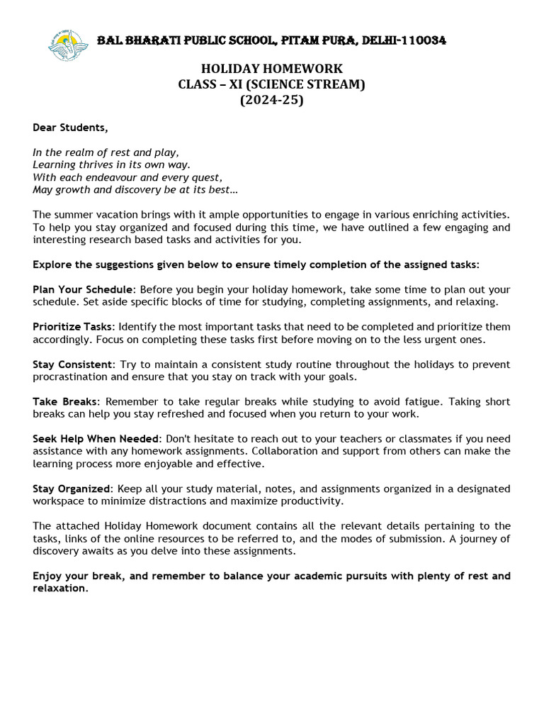 Class XI Holiday Homework Science 2024 25 | PDF | Creativity | Critical ...