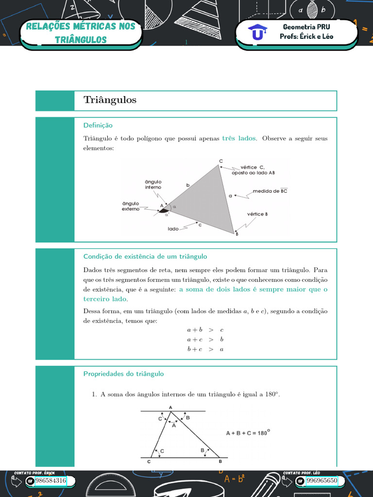 Notas de Aula - Rela - Es M-Tricas No Tri-Ngulo | PDF | Triângulo | Geometria Clássica