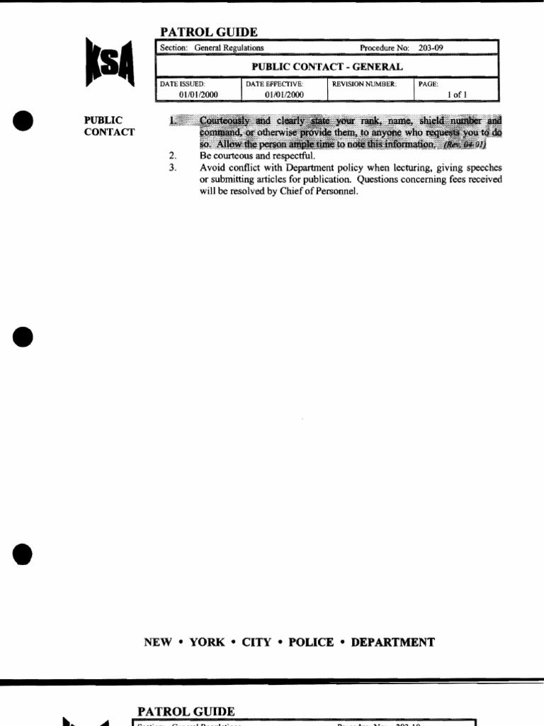 NYPD patrol guide on public conduct | Police | Politics