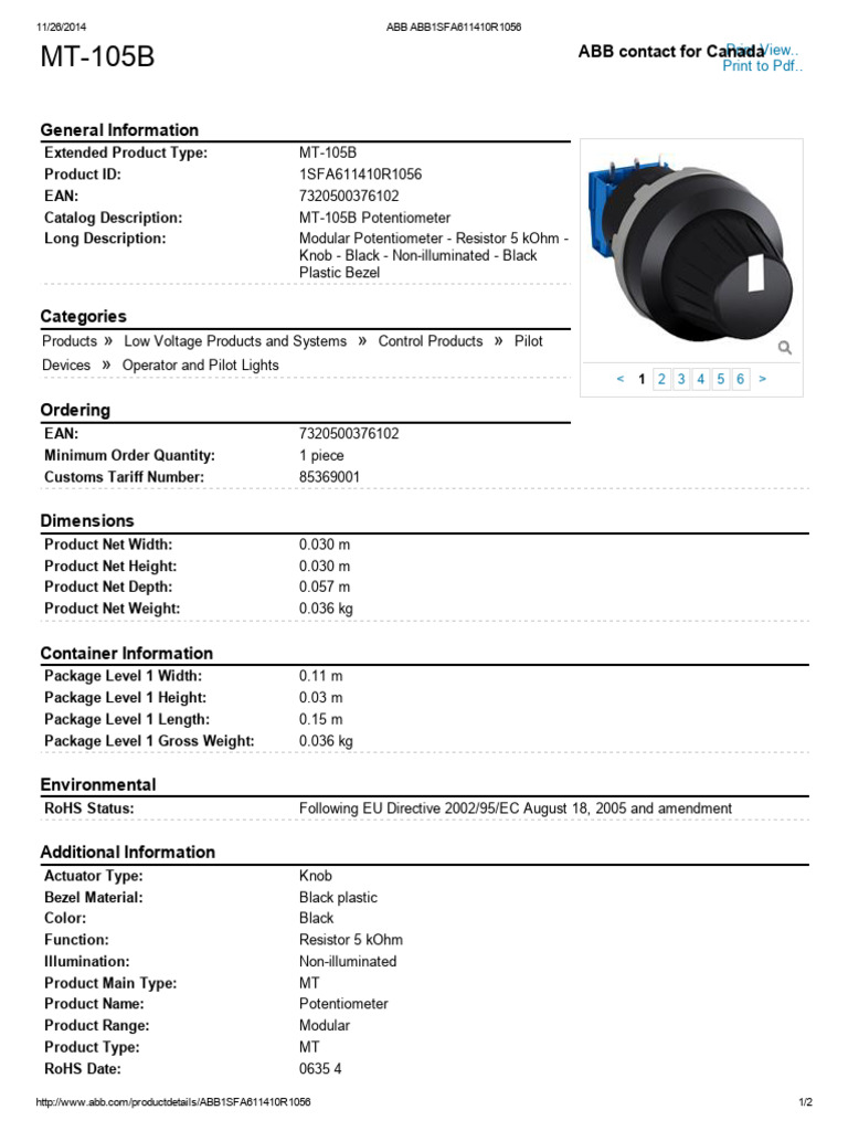 ABB ABB1SFA611410R1056 | PDF | Resistor | Electronics