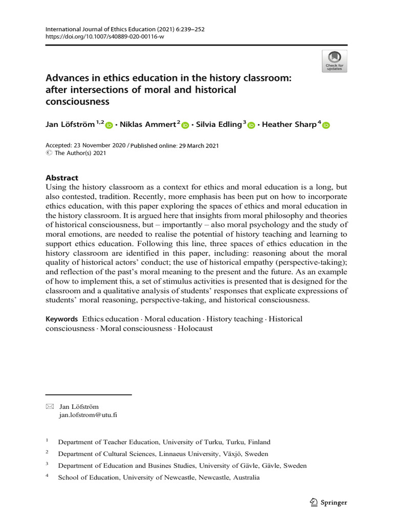 Advances in Ethics Education in The History Classroom | PDF | Empathy ...