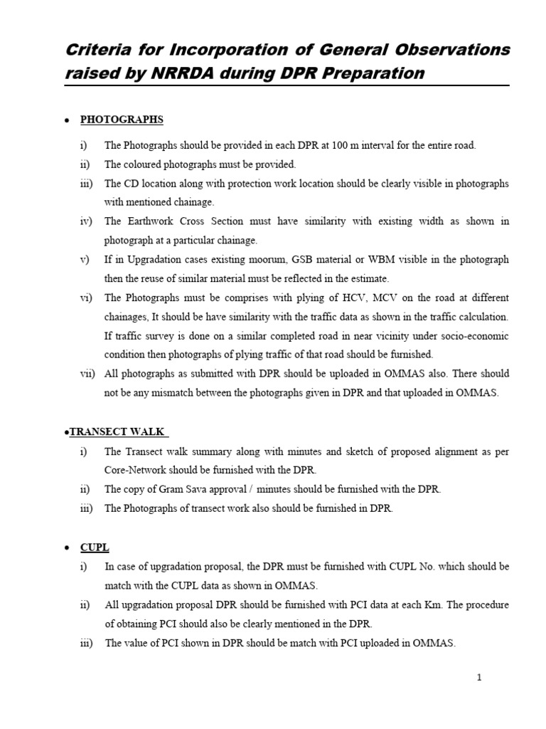 Criteria For Incorporation of General Observations Raised by NRRDA ...