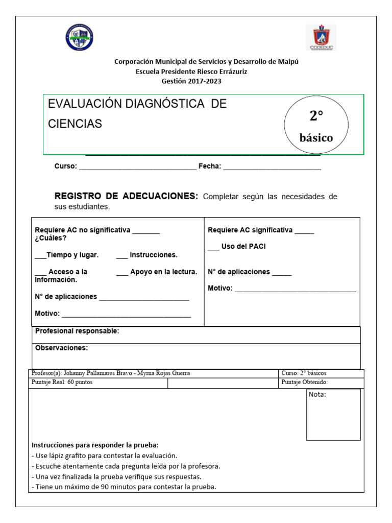 Evaluación Diagnostica de Ciencias SEGUNDO | PDF | Respiración | Herida