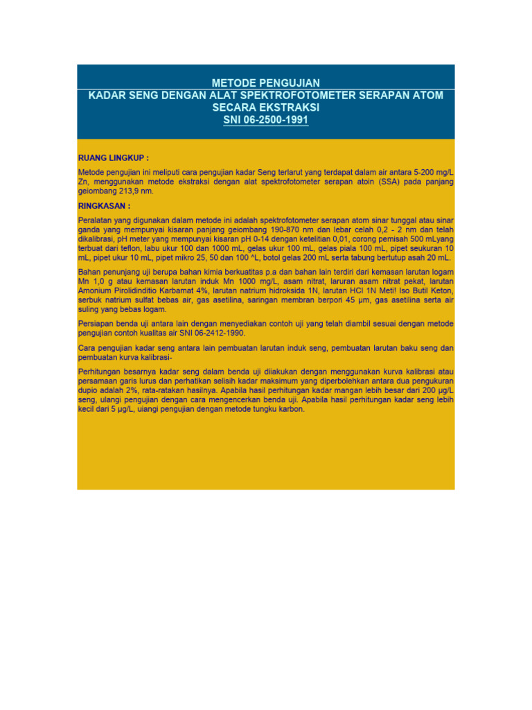Metode Uji Kadar Seng dalam Air SNI | PDF | Teknologi & Rekayasa