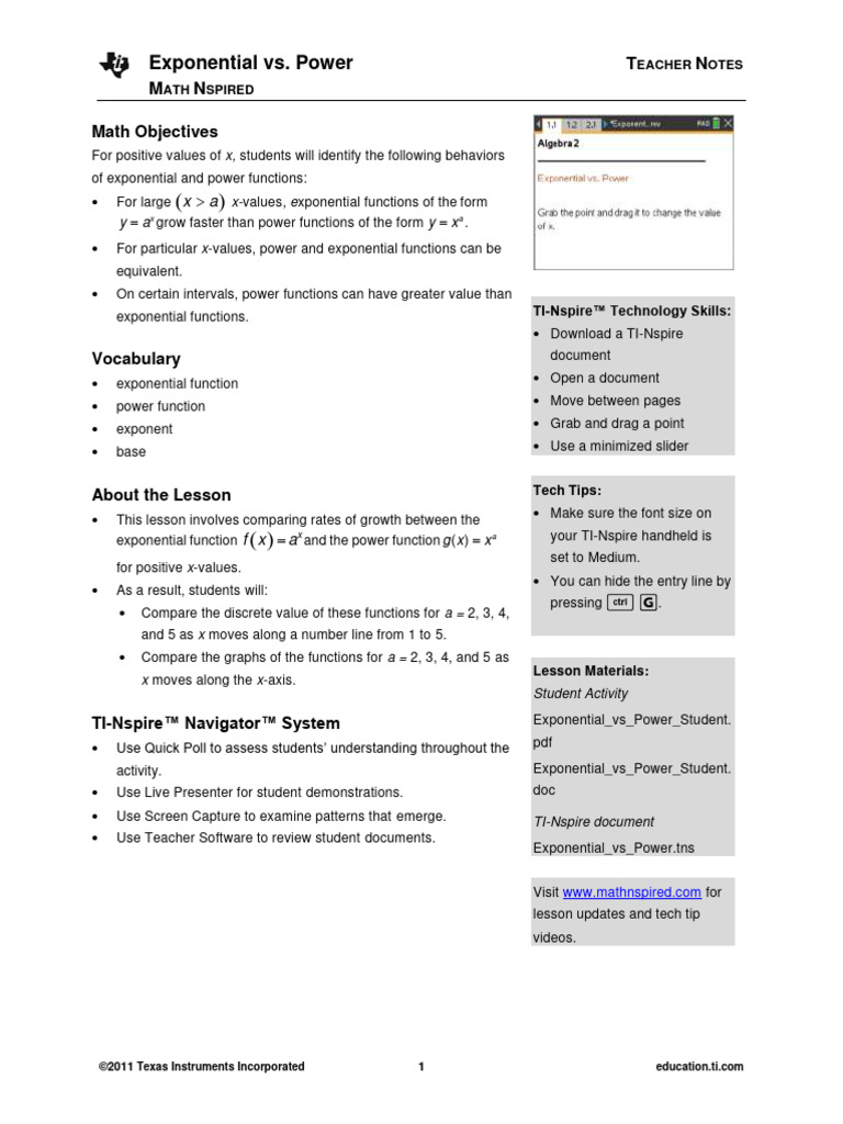 Exponential Vs Power Teacher | PDF | Exponentiation | Function ...