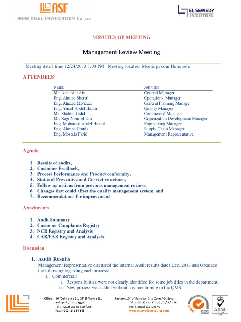 Toaz - Info Minutes of Meeting Management Review PR | PDF | Quality ...
