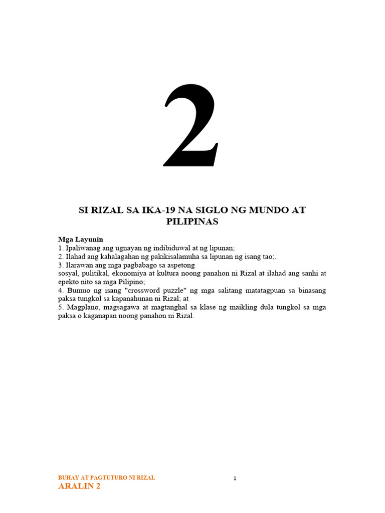 Rizal Lesson2 Si Rizal Sa Ika 19 Na Siglo NG Mundo at Pilipinas | PDF