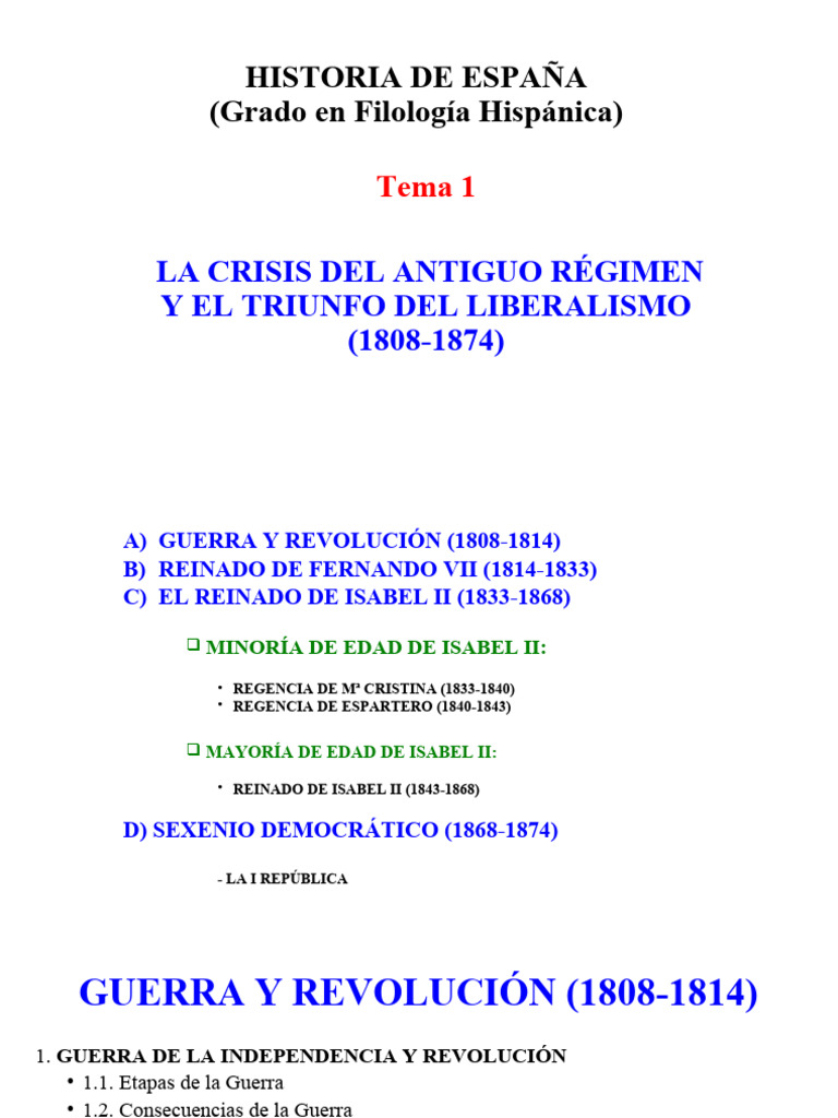 La Crisis Del Antiguo RÃ©gimen (1808-1874) (Esquema) | PDF | Gobierno de españa | Política de españa