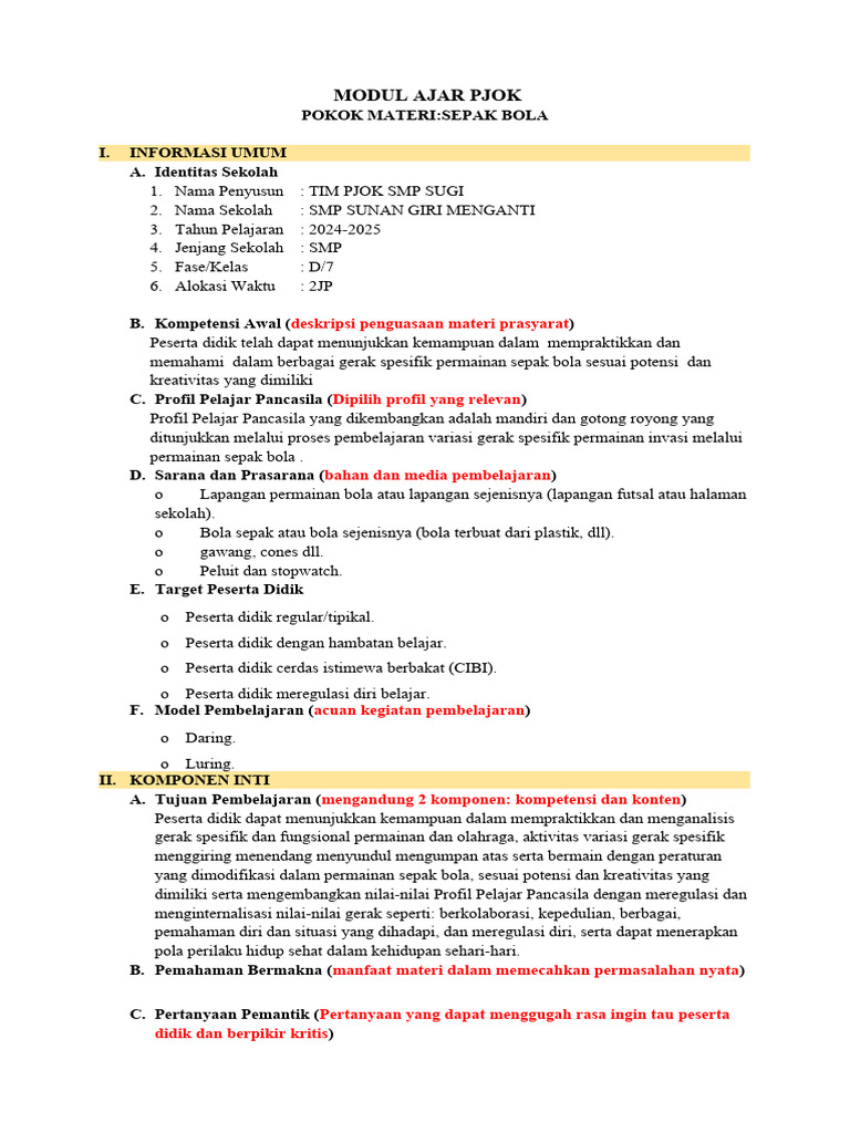 Template Modul Ajar | PDF