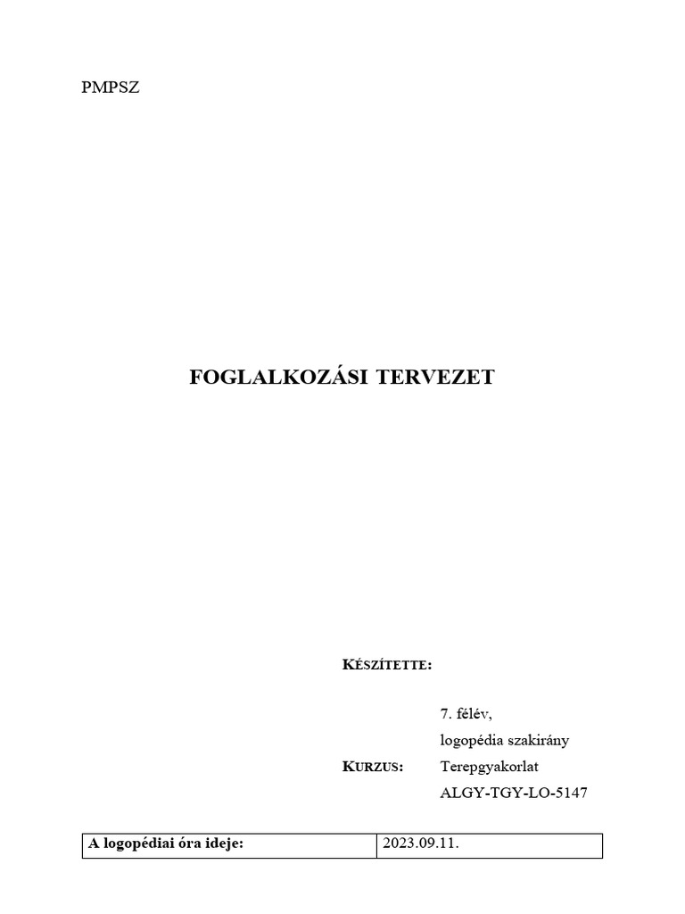 Foglalkozási Tervezet - Szűrés | PDF