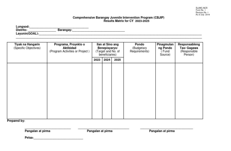 Barangay Juvenile Program Matrix 2023-2025 | PDF