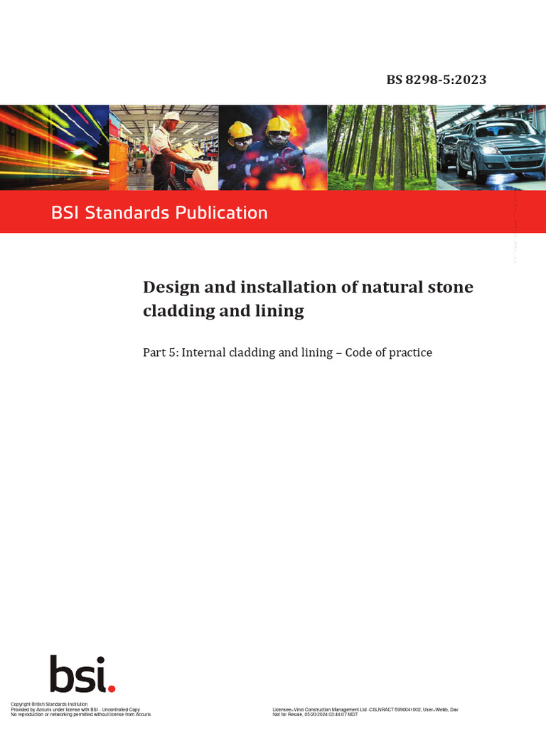 BS 8298-5 2023 Design and Installation of Natural Stone Cladding and Lining. Traditional Handset ...