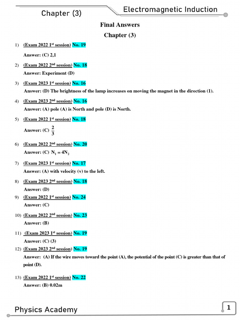Exam Answers for Physics Sessions 2022-2023 | PDF | Physical Sciences ...