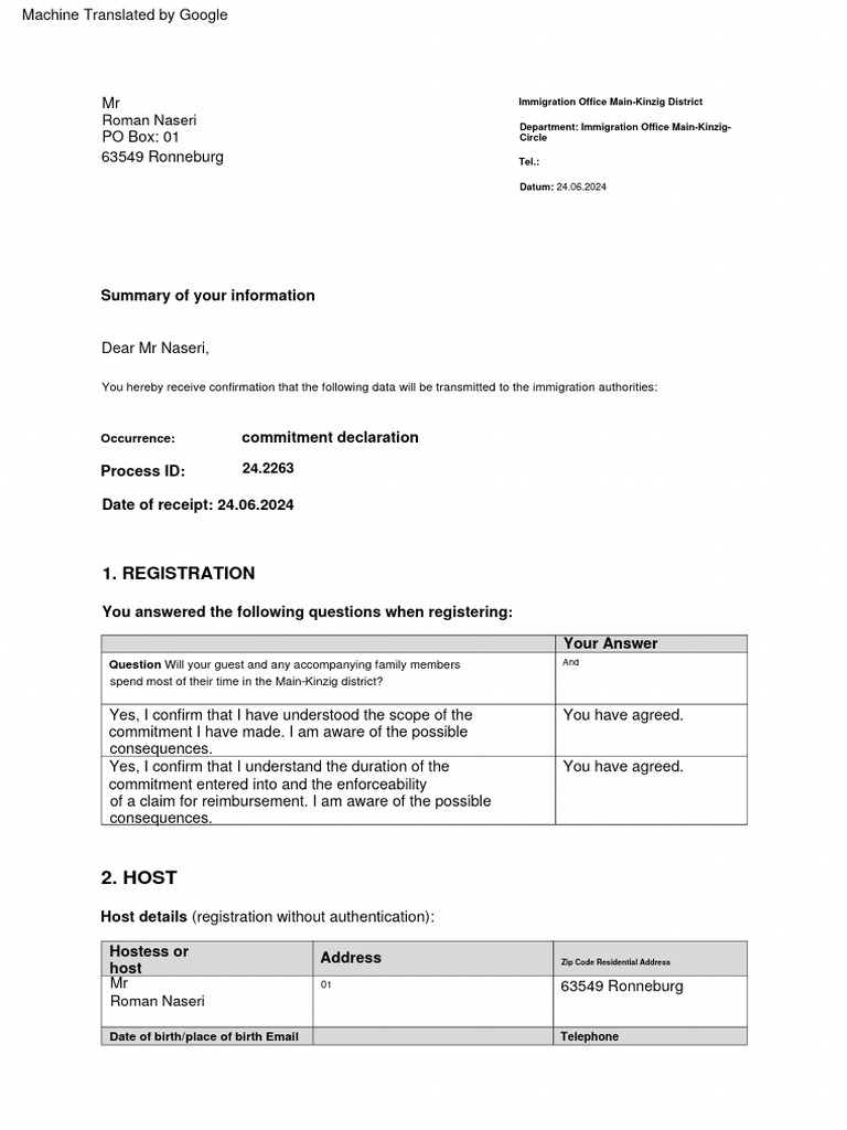 Commitment Declaration for Immigration | PDF | Identity Document | Travel Visa