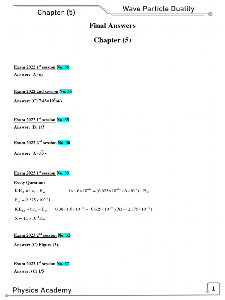 Chapter (5) ,, Final Answers | PDF
