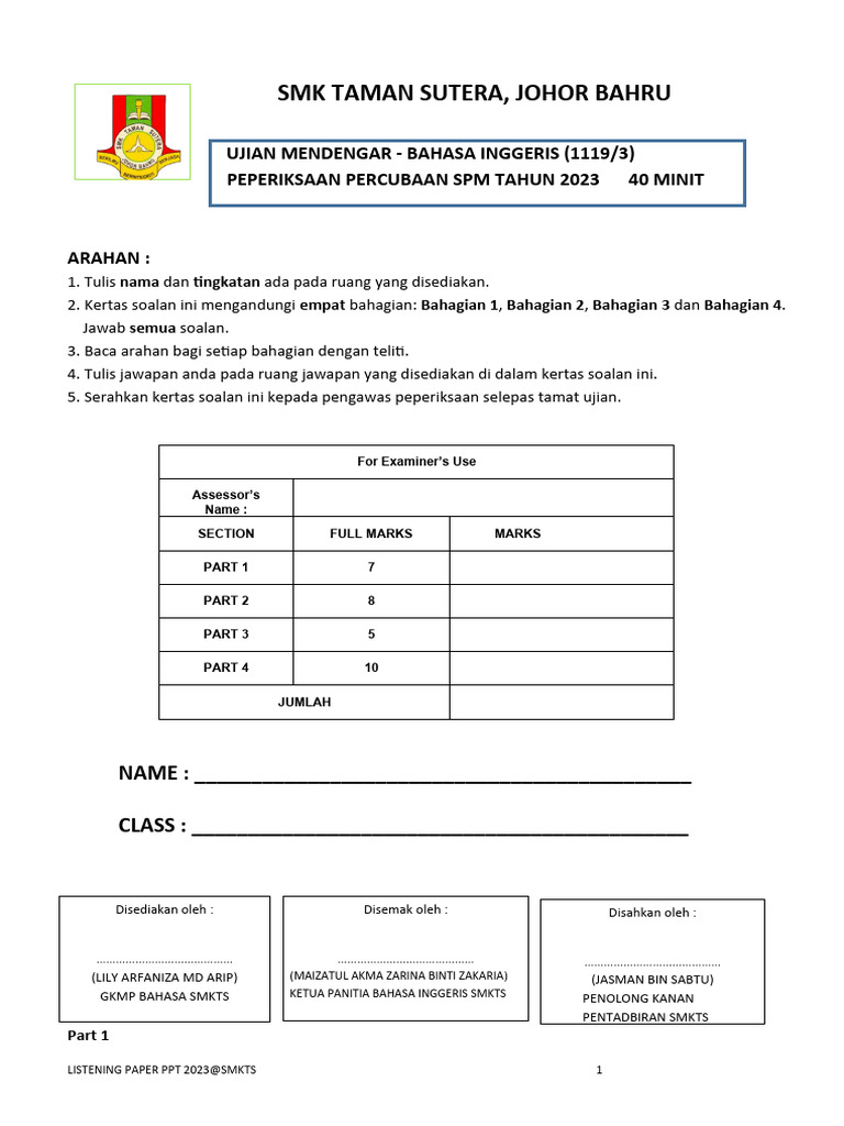 SPM 2023 English Listening Test Guide | PDF | Clothing