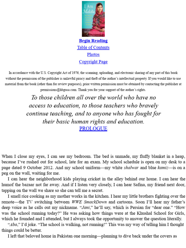 I Am Malala Young Readers Edition | PDF | Poetry