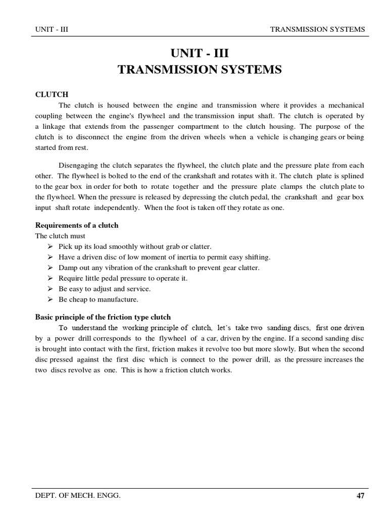 Auto Notes Unit 3 | PDF | Clutch | Manual Transmission